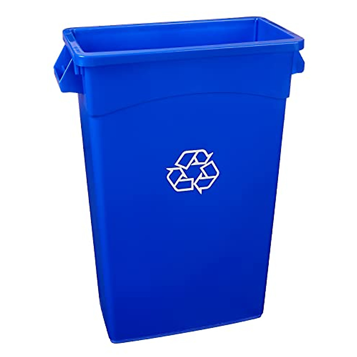 AmazonCommercial Rectangular Commercial Slim Trash Can, w/Recycle Logo, 23 gallon (Pack of 1), Blue