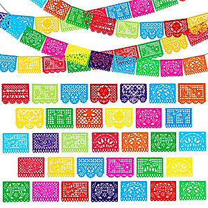 12 Pcs 180 ft Mexican Party Banners Large Papel Picado Banner 10 Patterns Plastic Fiesta Banner Decorations for Cinco De Mayo Mexican Fiesta Party Day of The Dead Dia De Los Muertos