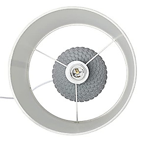 Simple Designs LT1135-GRY 20.4" Tall Traditional Ceramic Purled Texture Bedside Table Desk Lamp w White Fabric Drum Shade for Home Decor, Bedroom, Living Room, Entryway, Office, Gray