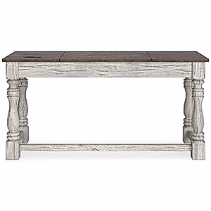 Signature Design by Ashley Havalance Casual 62.38" Home Office Desk with 2 Drawers and USB Charging Ports, Whitewash & Dark Brown