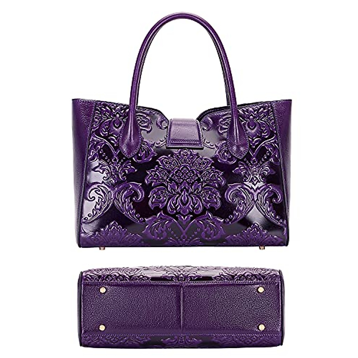 PIJUSHI Floral Handbags For Women Designer Handbag Top Handle Shoulder Bags For Ladies (91776 Purple)