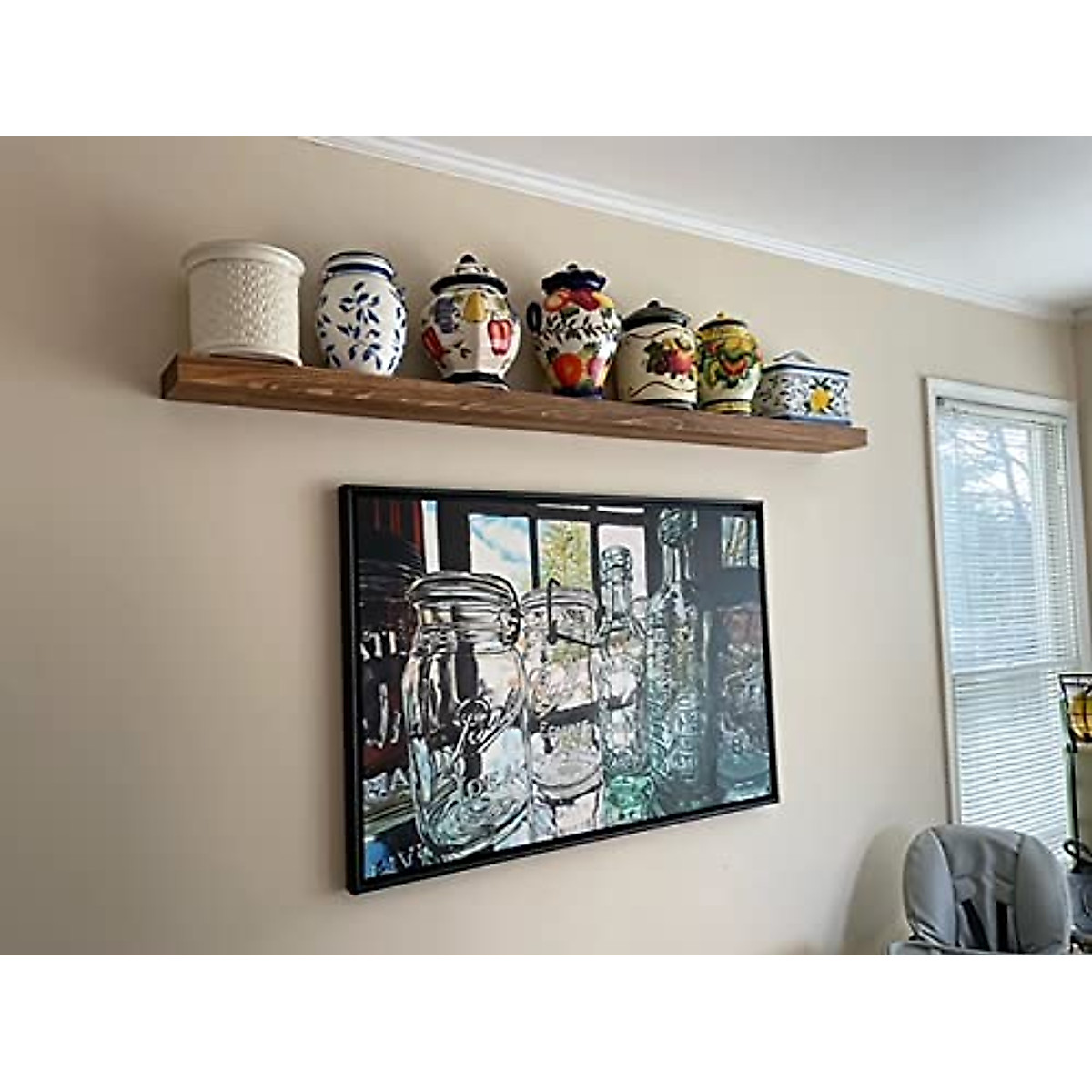 Joel's Antiques Floating Wall Shelf - 60-Inch Wood Decor & Long Shelf for Fireplace Mantel, Bookshelf, & Farmhouse - Wall-Mounted Rustic Stand, Wooden Hanging Display - Medium Brown, 60" x 8" x 2"