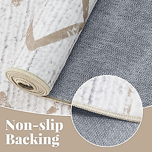 jinchan Moroccan 5x7 Area Rugs for Bedroom - Machine Washable Soft Modern Geometric Stain Resistant Non-Slip Ultra-Thin Low-Pile Faux Wool Carpet for Living Room Kitchen Dining Room (5x7ft,Taupe)