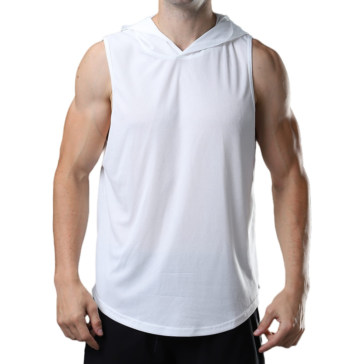 ROGUDUA Men's Hooded Tank Top Quick Dry Muscle Gym Shirts Workout Sleeveless Hoodie 3 Pack White US Size XXL