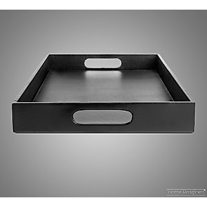 Home Redefined Beautiful Modern Elegant 18"x12" Rectangle Classic Black Faux Leather Decorative Ottoman Coffee Table Perfume Living Room Kitchen Serving Tray with Handles for All Occasion's