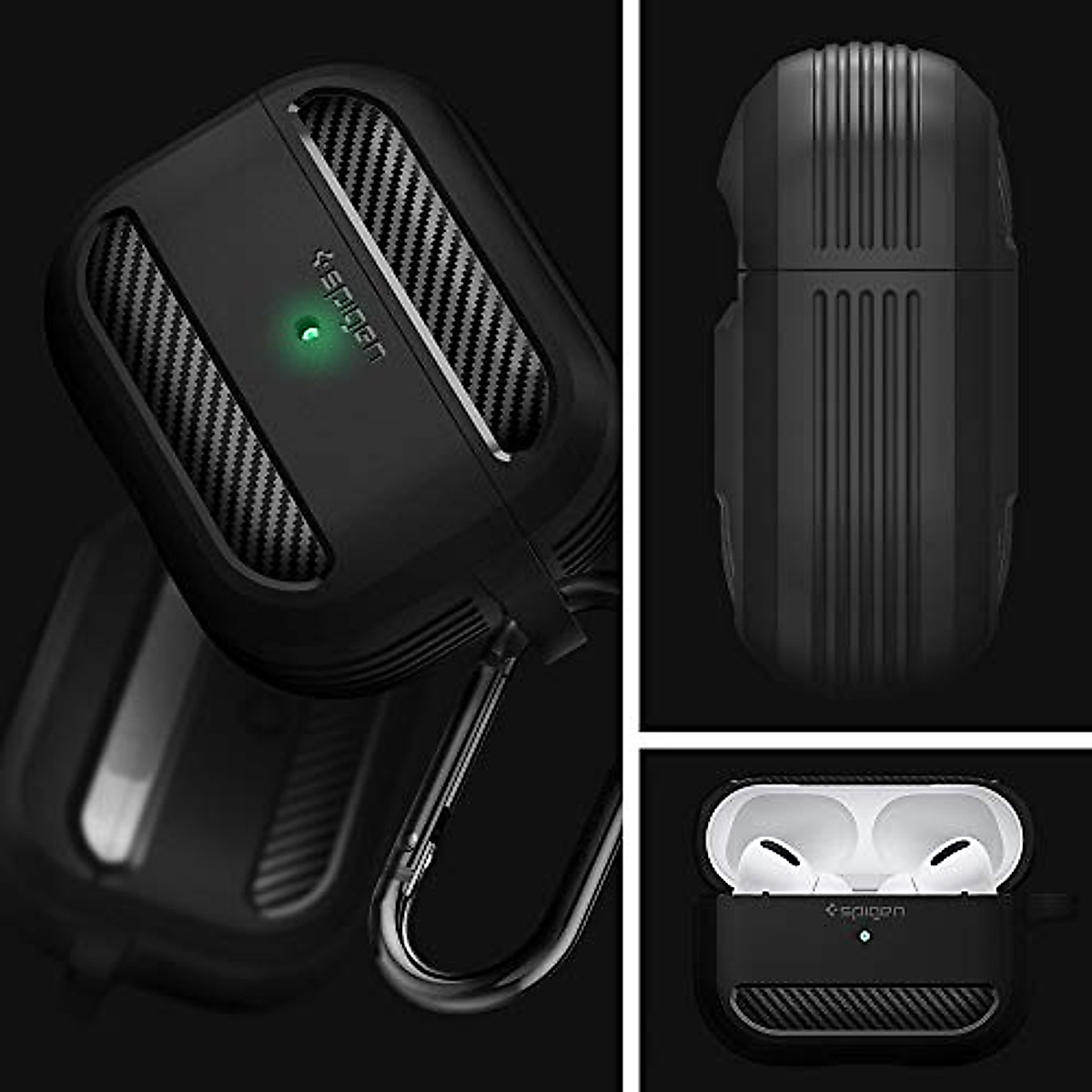 Spigen Rugged Armor Designed for Airpods Pro Case Cover Protective Airpods Pro Case with Keychain - Matte Black