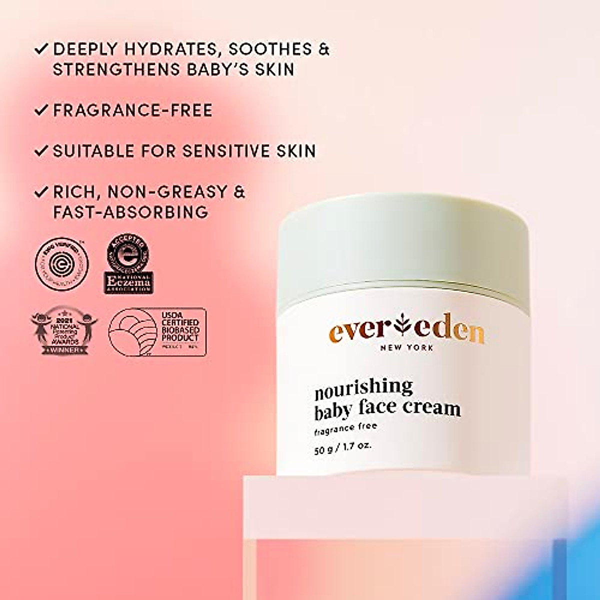 Evereden Nourishing Baby Face Cream 1.7 oz | Fragrance-Free & Non-Toxic | Plant-Derived Ingredients