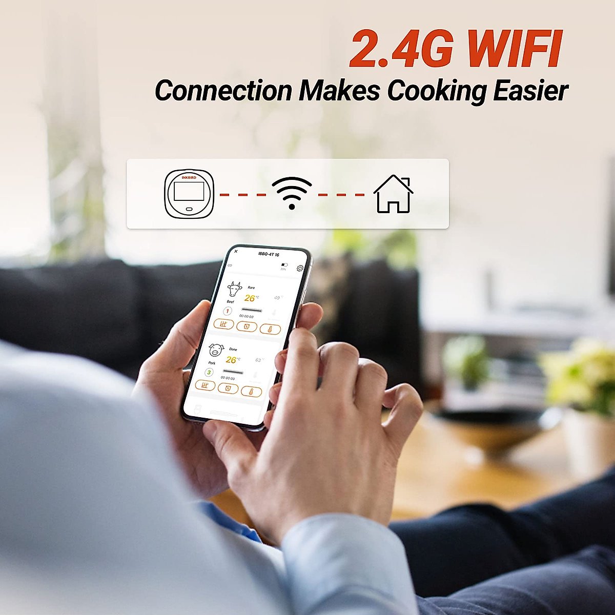 Inkbird WiFi Grill Thermometer, Wireless BBQ Thermometer for Grilling Roasting Cooking Smart Digital Remote Meat Thermometer with Graph Alarm Timer 4 Probes Rechargeable