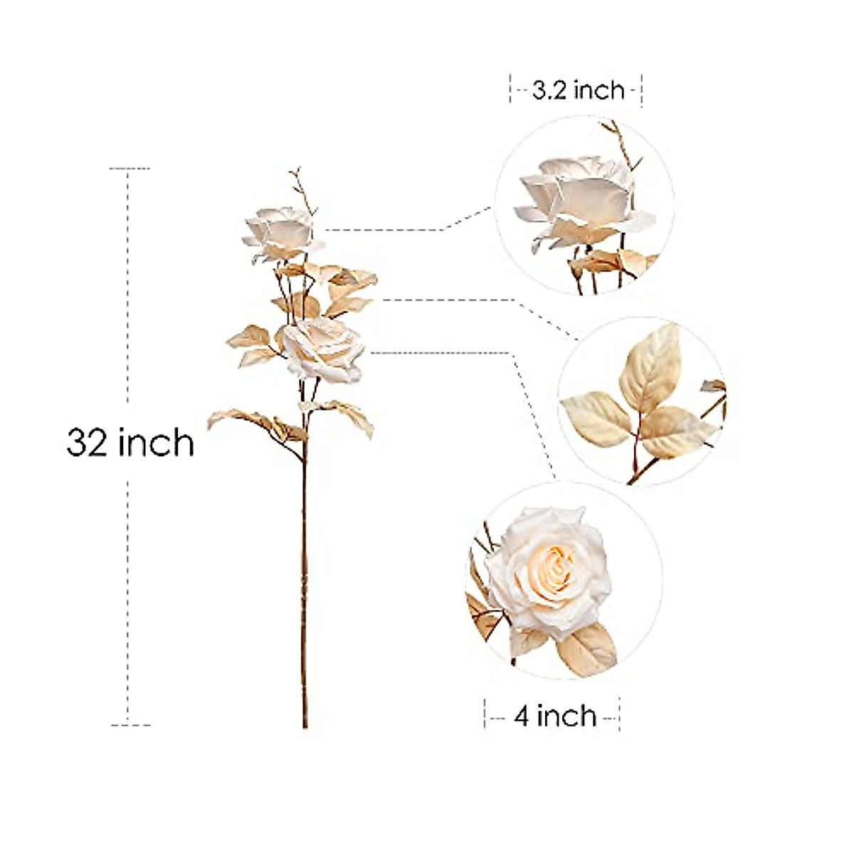 Diancom Artificial Flowers Roses Fake Flowers Silk Flowers Real Looking with Stems for DIY Wedding Bouquets Centerpieces Arrangements Party Home Decorations and Outdoors (4pcs White)…
