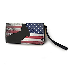 Women Wallet American Pit Bull Terrier USA Flag Printed Zip Around Wallet Clutch Purse Wristlet Wallet Leather Credit Card Holder Ladies Wallet Multicolor One Size