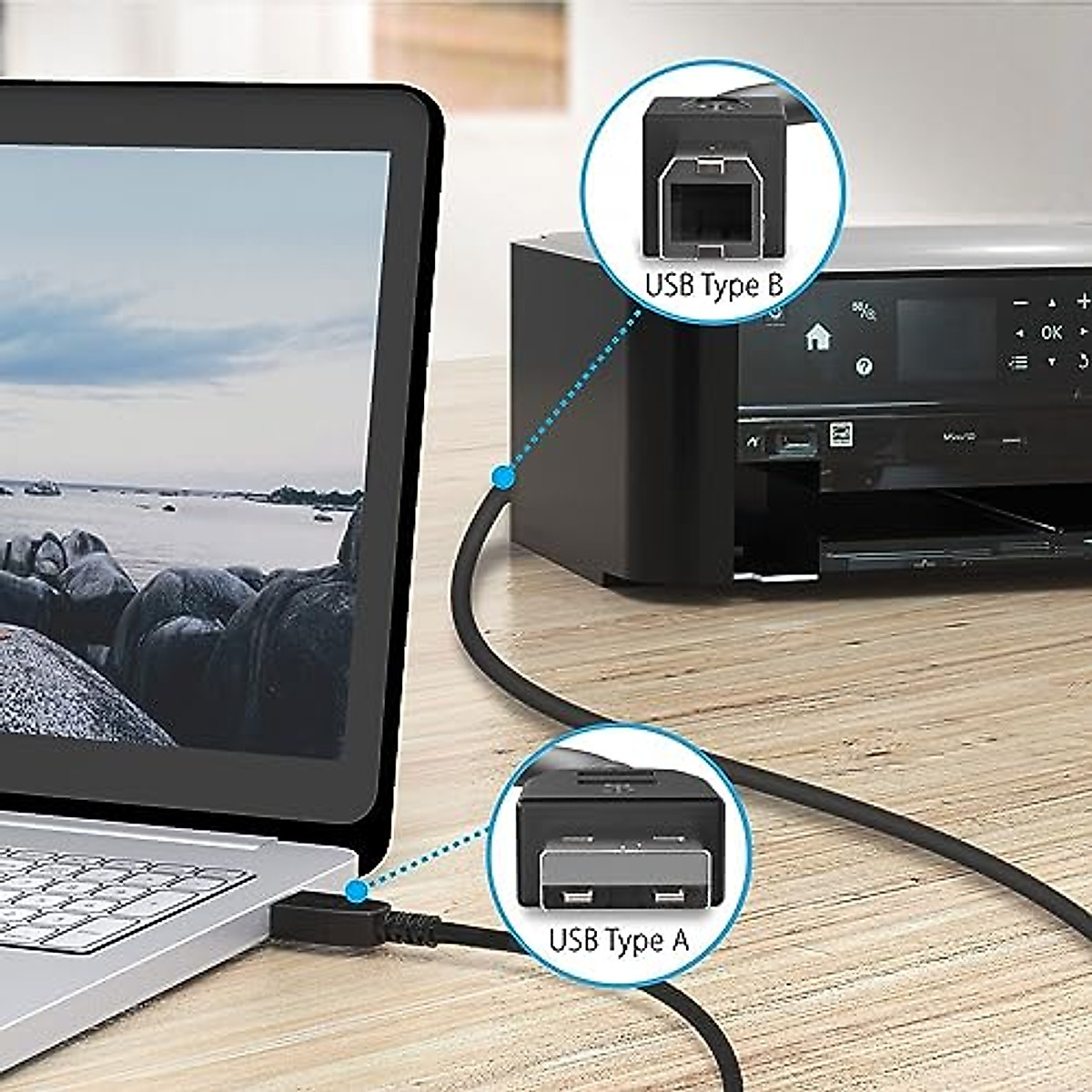 Marg USB Cable Cord for Citizen CT-S310 CT-S310A CT-S310II CTS310 CT-S2000 CT-S2000PAU-BK CT-S2000PAU-WH Thermal POS Printer