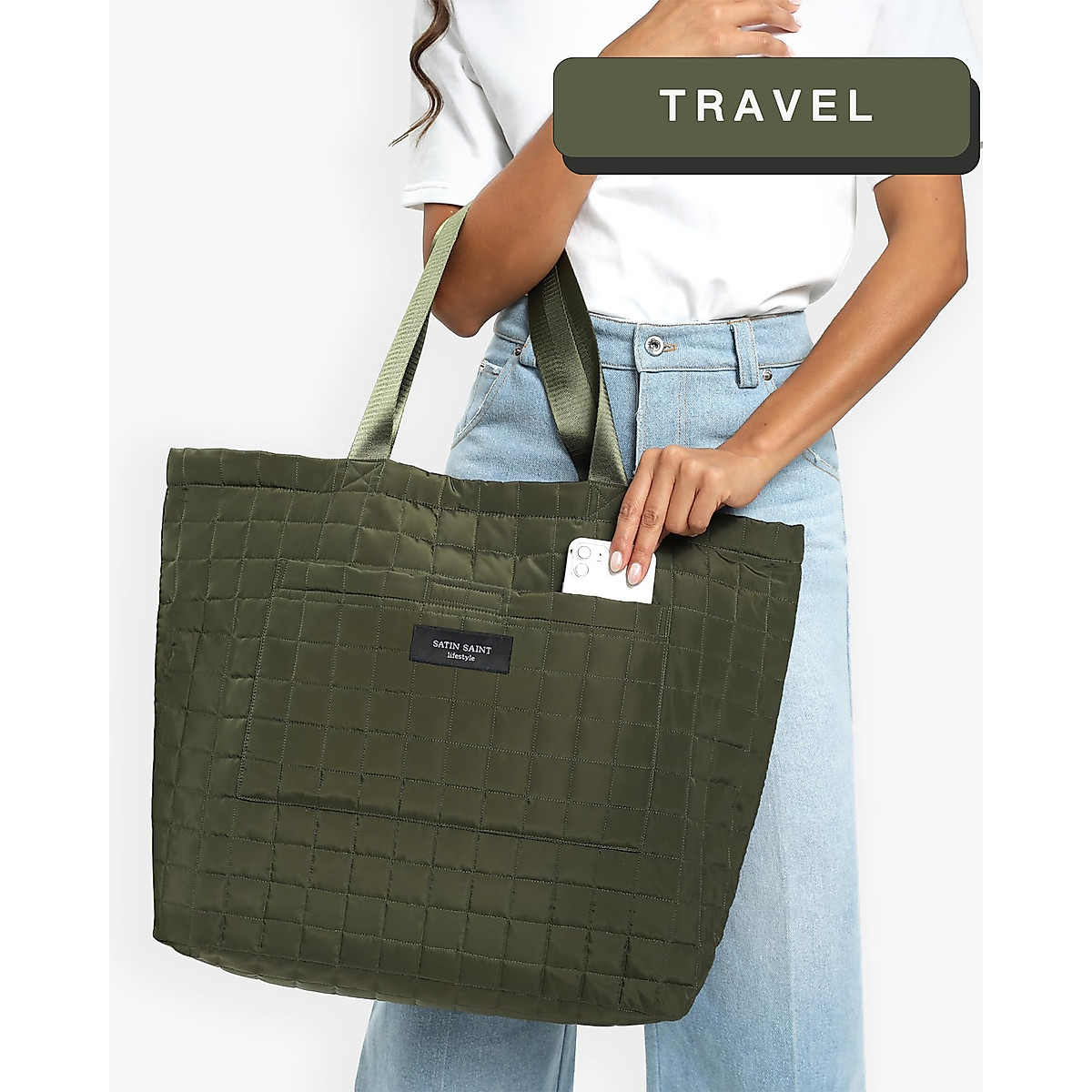 SATIN SAINT lifestyle Large Tote Bag for Women, Travel Tote Bag, Laptop Bag Handbag, Shopping Bag, Lightweight Shoulder Bag for Yoga Gym