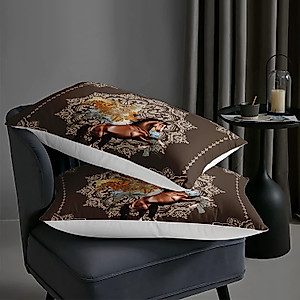 AILONEN Galloping Horse Comforter Set Queen Size, Bohemian Style Brown Running Horse Print Bedding Set,Nature Wildlife Theme Quilt Set for Teens Boys Girls 3Pcs(1 Comforter + 2 Pillowcases)