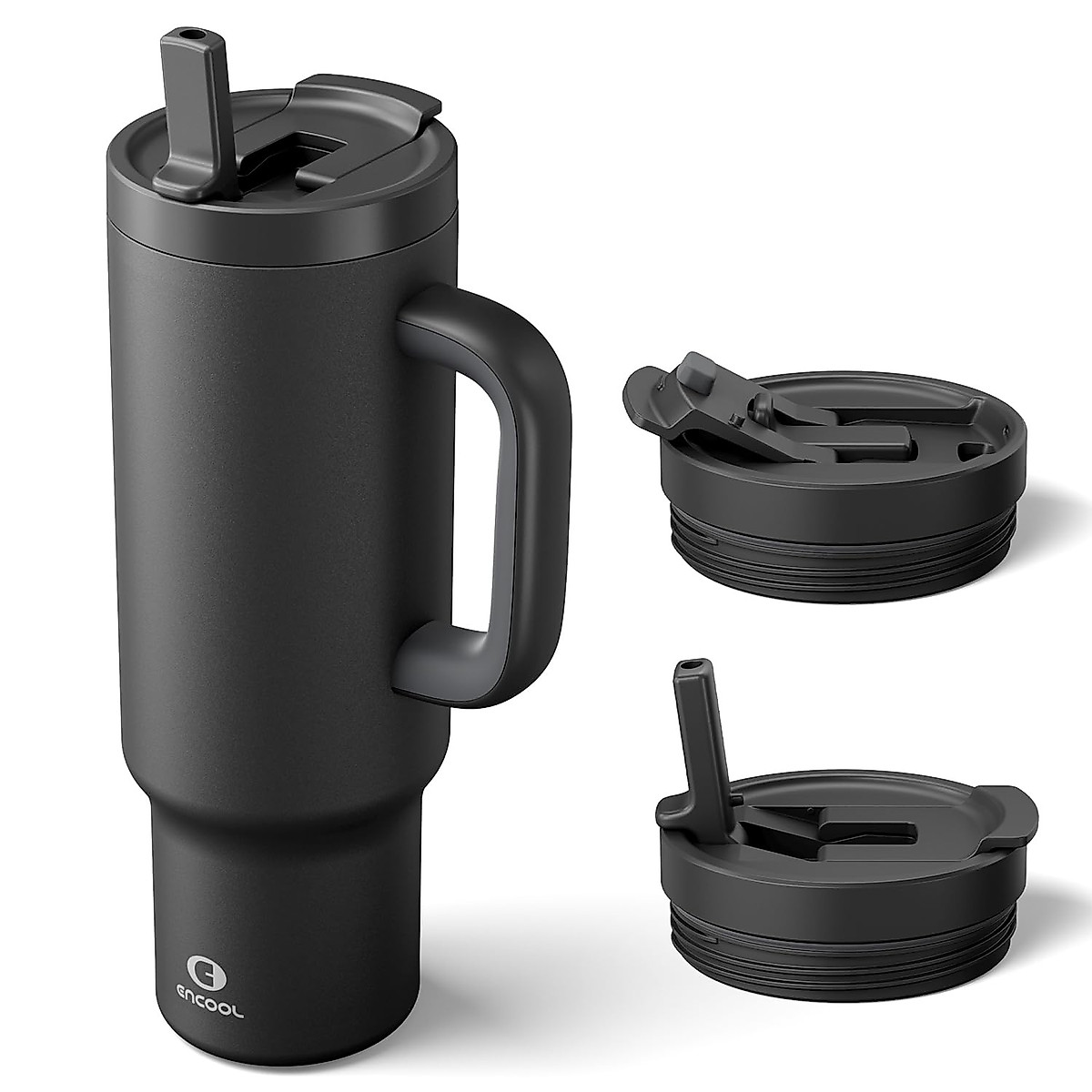 ENCOOL 40 oz Tumbler with Handle and Flip Straw, 100% Leak Resistant Tumbler with Lid and Straw, Insulated Stainless Steel Travel Coffee Mug, Keeps Cold for 34 Hours, Cupholder Friendly (Midnight)
