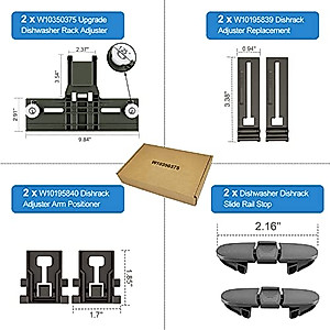Upgraded W10350375 Dishwasher Top Rack Adjuster & W10195840 Dishwasher Positioner & W10195839 Rack Adjuster & W10508950 Stop Track Replacement for Whirlpool WDTA50SAHZ0 dishwasher parts(8 Packs)
