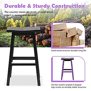 Bar Stools Set of 2, 30 Inch Counter Height Bar Stools with Footrest, Solid Wooden Frame Bar Stools for Kitchen Counter, Backless Farmhouse Bar Stool Counter Stool, Breakfast Barstool Set of 2