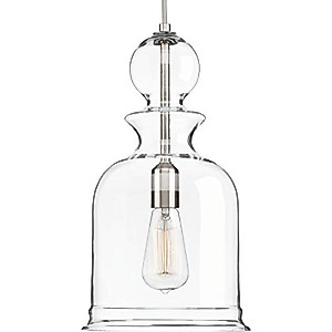 Staunton Collection 1-Light Clear Glass Global Pendant Light Brushed Nickel