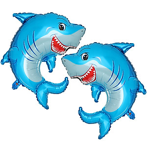 2 PCS Shark Balloons 1st Birthday Baby Shower Ocean Shark Theme Party Mylar Foil Shark Balloon Decor Supplies