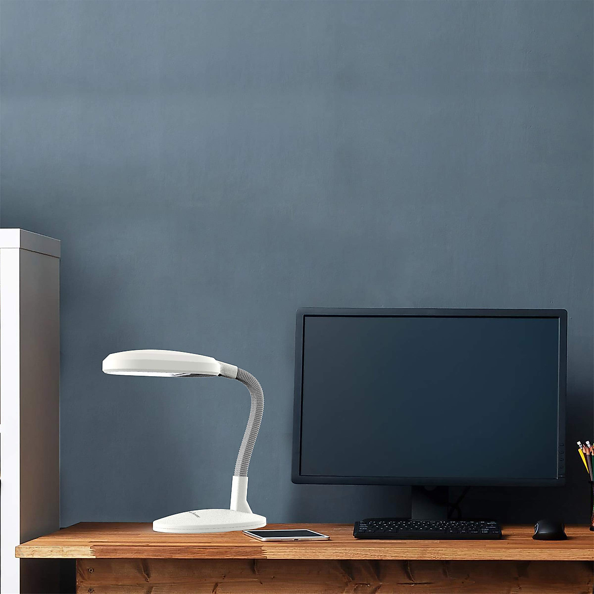 Natural Sunlight Desk Lamp, Great For Reading and Crafting, Adjustable Gooseneck, Home and Office Lamp by Lavish Home, White - 72-0813