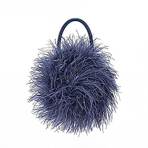 Skying Women's Real Ostrich Feather Evening Purse Handbag Clutch, Party Gift Wool Bag Wallet Tote For Winter (Bluish Gray)