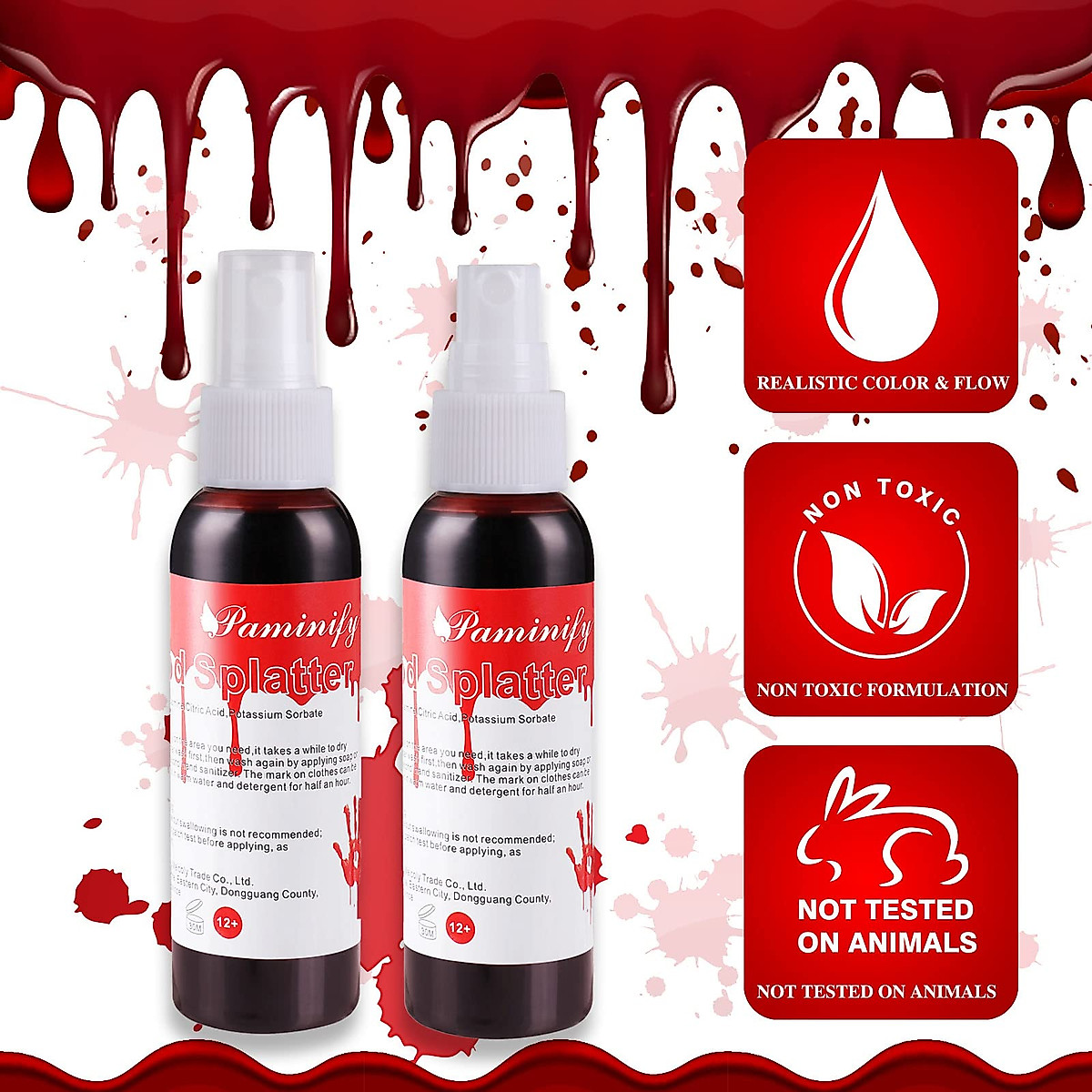 Paminify 2.1oz Fake Blood Spray, Blood Splatter, Halloween Liquid Blood for Clothes, Zombie, Vampire and Monster SFX Makeup & Theater,Dark