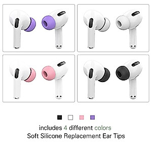 [4-Pairs] Ear Tips for Airpods Pro & Airpods Pro 2nd Generation Ear Tips (Silicone), WQNIDE Anti Slip Soft Silicone Airpods Pro Replacement Ear Tips Fit in The Charging Case (Black/White/Pink/Purple)