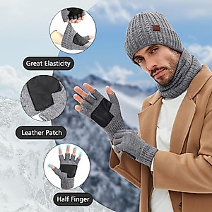MAYLISACC 2 Pair Half Finger Knit Gloves without Finger Tips Winter, Warm Fingerless Gloves for Typing Stretchy Knit Grey