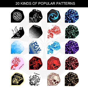 FOX SMILING Dart Flights Accessories Set, 120PCS(20 Designs) Standard Shape Durable PET Replacement Skull Dart Feather Tail Wing 120 Micron for Steel Tip Dart and Soft Tip Darts (120PCS)