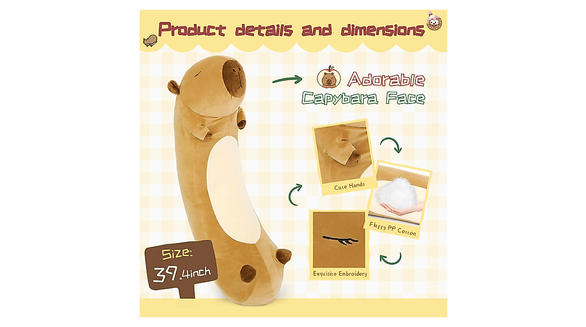 Tezituor Long Capybara Plush Body Pillow - Cute 39.5-Inch Support Pillow