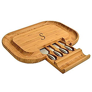 Picnic at Ascot Personalized Monogrammed Engraved Bamboo Cutting Board for Cheese & Charcuterie - includes Knife Set & Cheese Markers- Designed & Quality Checked in USA