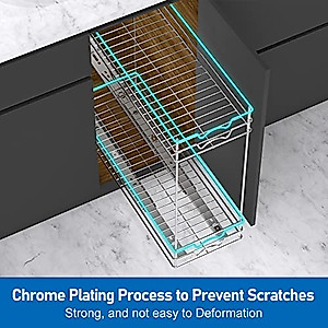 homdiy Pull Out Cabinet Organizer Slide Out Cabinet Organizer, 2-Tier Cabinet Pull Out Shelves Cabinet Drawers Slide Out (7" W x 21" D x 17" H) Kitchen Cabinet Storage Chrome Finish