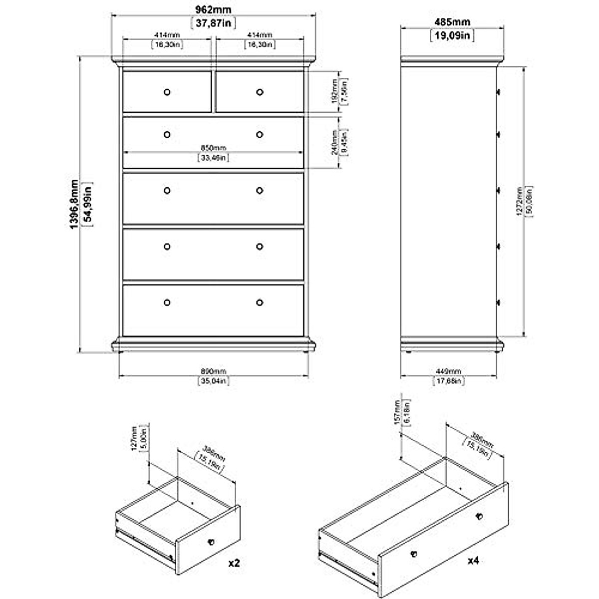 Tvilum Sonoma 6 Drawer Chest, Black Lead