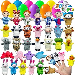 30 Pcs Prefilled Easter Eggs with Mini Animal Finger Puppets Toys for Toddlers and Kids Pre Stuffed Cool Stuff Fillers for Easter Egg Hunt Easter Basket Stuffers Small Cute Farm Animal Prize Supplies