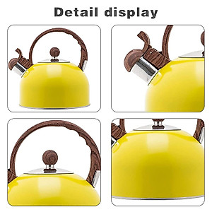 Tea Kettle, Whistling Tea Kettle for Stovetop - 2.5L Stainless Steel Whistling Kettle Tea Pot for Stove Top with Wood Grain Handle Loud Whistle (Yellow)