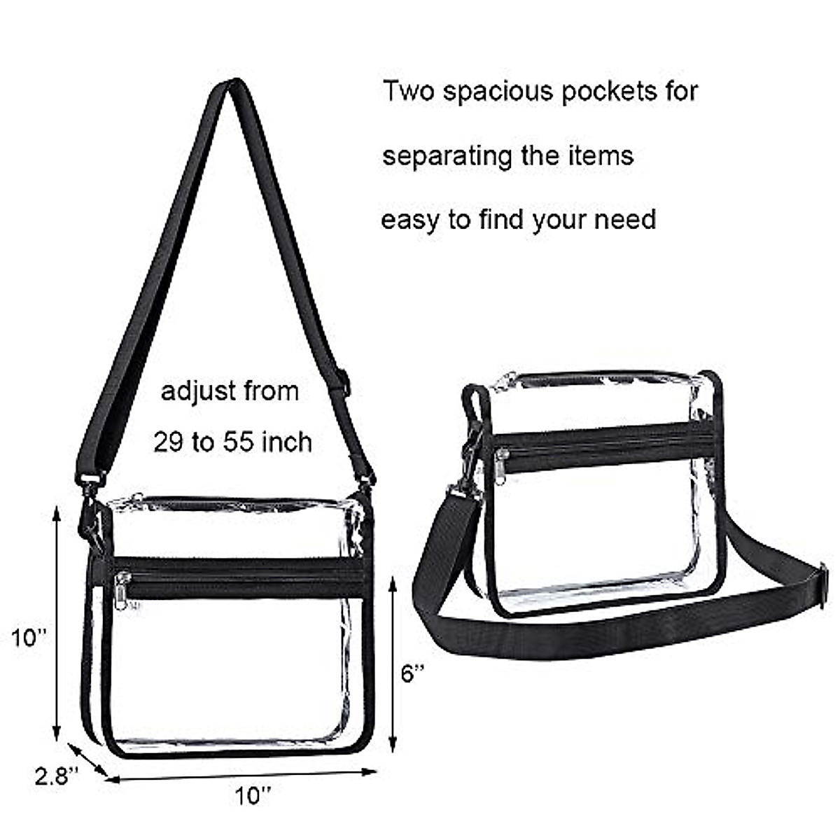 Edraco Clear Crossbody Purse Bag - Stadium Approved, Gym Clear Shoulder Tote Bag with Front Pocket and Adjustable Strap for Women, Men