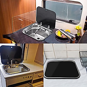 RV Sink Kitchen Bar Sink RV Stainless Steel Hand Wash Basin Sink with Folded Faucet Tempered Glass Lid Washbasin for Camper, Trailer, Caravan, RV, Home, Cafe, Bar, Boat