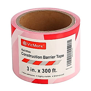 VICMORE High Visibility Red White Stripe Caution Tape 3" x 300' Roll for Safety & Warning Durable & Eye-Catching Barrier Tape for Construction, Hazards, and Events Easily Spotted Hazard Tape