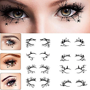 16pc /8 Pairs set Eye Shadow Temporary Eye Tattoo Stickers Women Halloween Party Eye Makeup Stickers Face Waterproof Fake Eyeshadow Eyeliner Tool