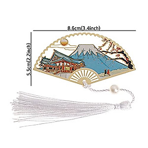 TJLSS Bookmark Chinese Style Folding Fan Brass Retro Book Clip Pagination Flower Tassel School Office Supplies (Size : A)