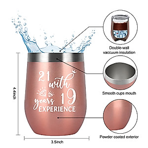 40th Birthday Gifts for Women - 40th Birthday Wine Tumbler, 12oz Stainless Steel Wine Tumbler with Lid and Straw, 40 Years Old Birthday Gifts for Birthday Party Anniversary Decorations (Rose Gold)…