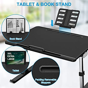 Laptop Desk for Bed, NEARPOW XXL Bed Table Bed Desk for Laptop and Writing, Adjustable Computer Tray Laptop Stand for Bed or Sofa with Anti-slip Leather, Removable Stopper, Book Stand and Drawer-Black