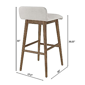 Ball & Cast Upholstered Pub Height Bar Stools 30 inch Kitchen Wooden Stool Chairs Set of 2, Linen