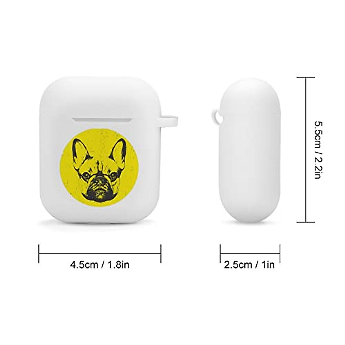 Portrait of French Bulldog Silicone AirPods Case Protective Cover Compatible with AirPods 2 & 1 with Keychain