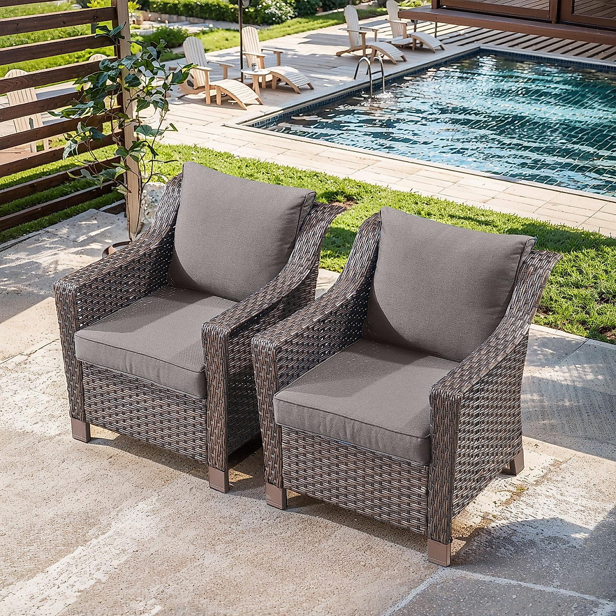 Outdoor Wicker Chair Set of 2-Outdoor Patio Chairs with Deep Seating Patio Dining Chairs for Deck Balcony Poolside Backyard-Brown/Grey