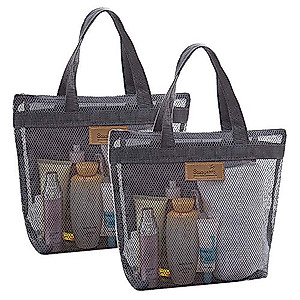 DIOMMELL 2 Pack Mesh Shower Caddy Quick Dry Tote Bag Portable Lightweight Hanging Toiletry and Bath Organizer with Zipper for College Dorms Gym Swimming Beach Travel Sports Games