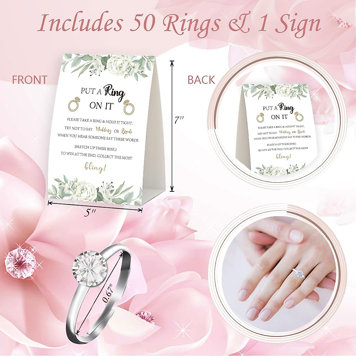 Put a Ring On It,Don't Say Bride or Wedding Game,Bridal Shower Games 50 Guests,Green Garden Bridal Shower Game,Engagement Party,Bachelorette Decorations for Party,Woodland Bridal Shower Favors-L27