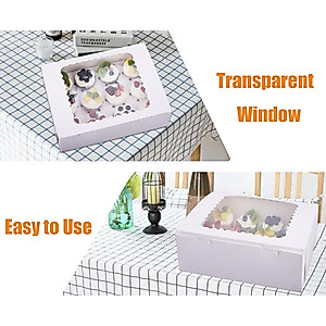LONGTEAM 6-Set Cupcake Boxes Hold 12 Standard Cupcakes, Food Grade Cupcake Holders Bakery Carrier Boxes with Windows and Inserts for Cupcakes, Muffins and Pastries (White-6 Pack)