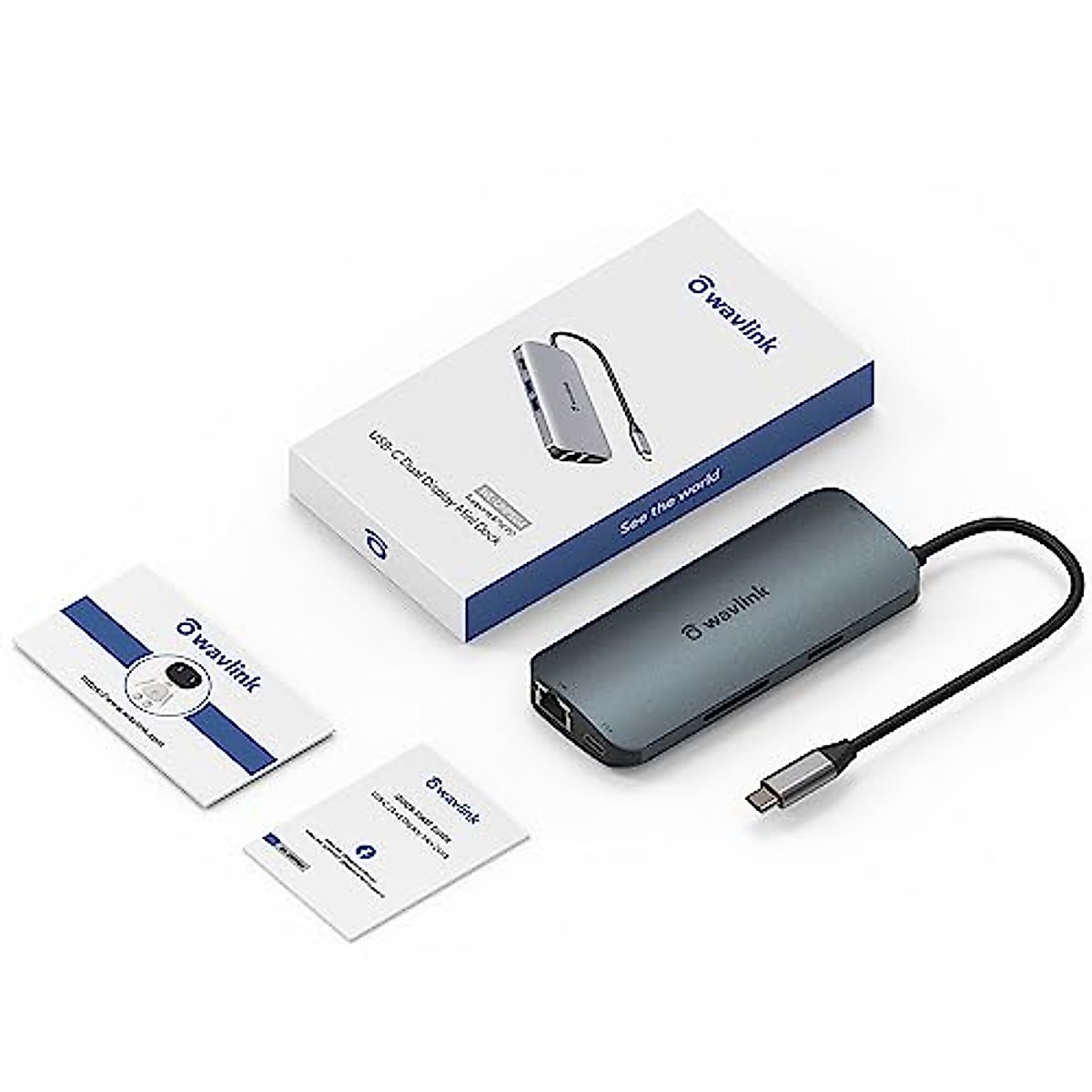 WAVLINK USB C Hub, 8-in-1 Type C Adapter Mini Docking Station with 4K 30Hz HDMI, 2K 60Hz VGA, Gigabit Ethernet, 2 USB 3.0, SD/TF Card Reader, 87W Power Delivery for MacBook Pro and More