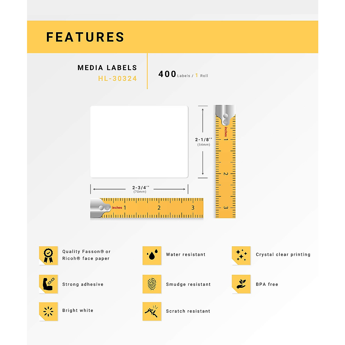 HOUSELABELS Compatible DYMO 30324 Media Labels (2-1/8" x 2-3/4") Compatible with Rollo, Some DYMO LW Printers, 6 Rolls /2400 Labels