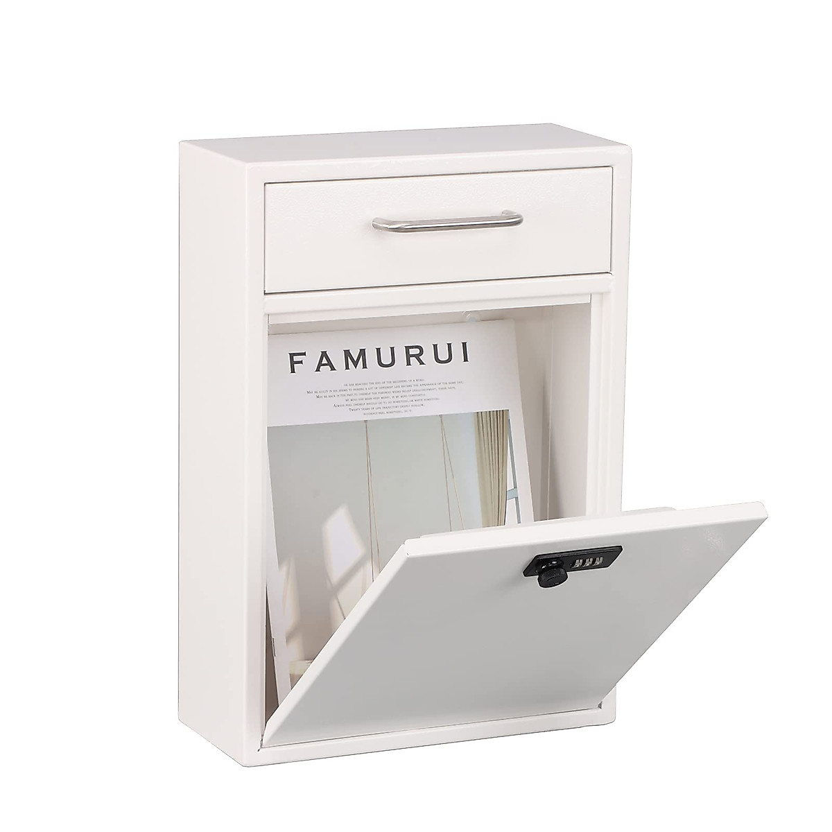 xydled Wall-Mount Mailbox with Combination Lock, High Security Durable Drop Box, Hanging Secured Postbox, Rust-Proof, Letter Deposit Payment, White,XL Large